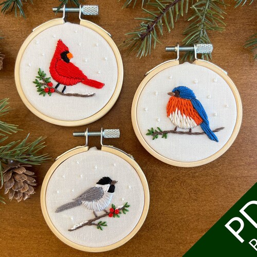Cardinal Embroidery Pattern Christmas Ornament PDF Pattern - Etsy