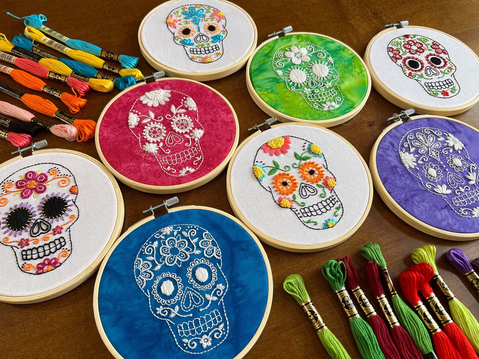 Sugar Skulls Set of 4 Embroidery Pattern Skull Embroidery - Etsy