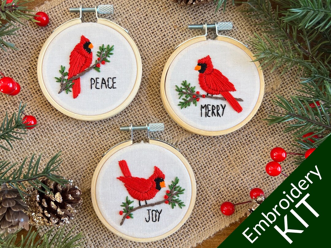 3 Cardinals Embroidery Craft Kit Hand Embroidery for - Etsy