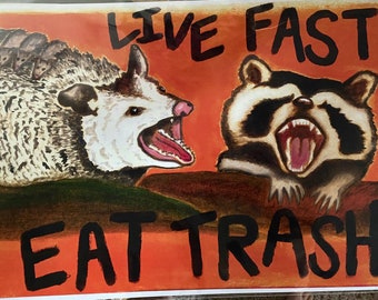 C40: Opossum With Babies Small Illustration Print or Original Baby ...