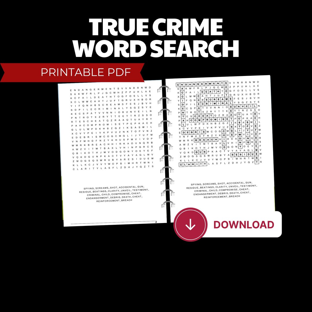 True Crime Word Search: 60 Adult Puzzles (PDF Printable) - Etsy