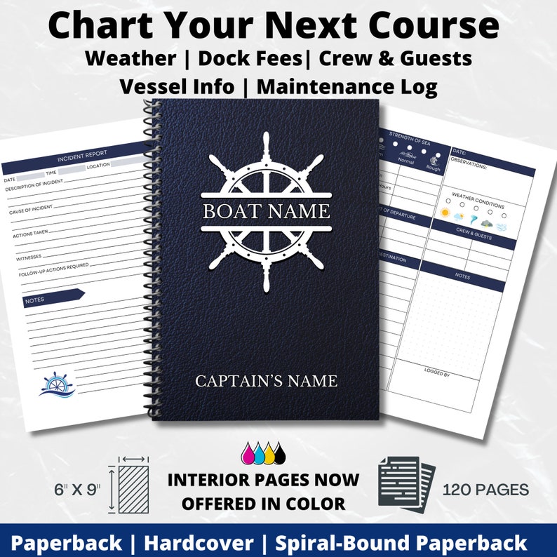 Custom Captains Log Book Printed in Color Boating Ship Log Sailing ...