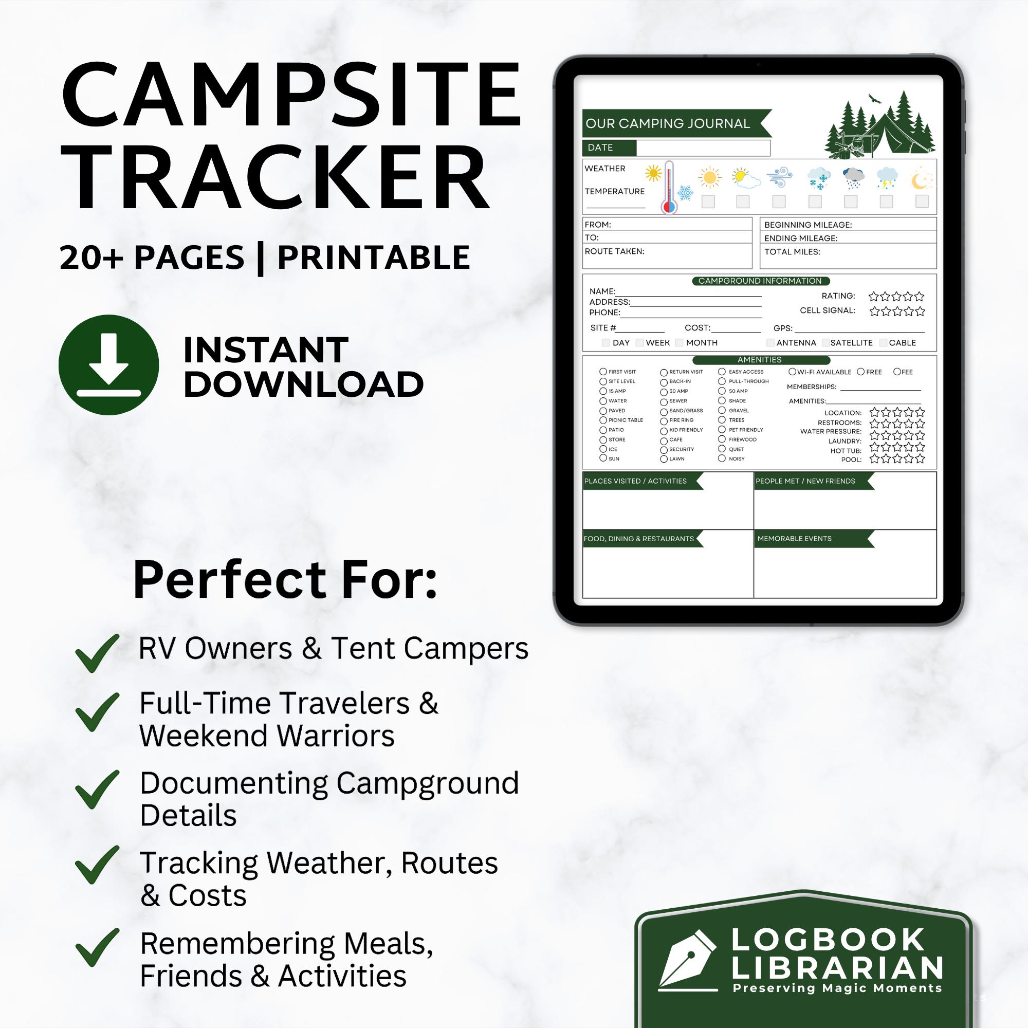 Printable Camping Journal PDF: Campsite Tracker, Meal Planner & Packing ...