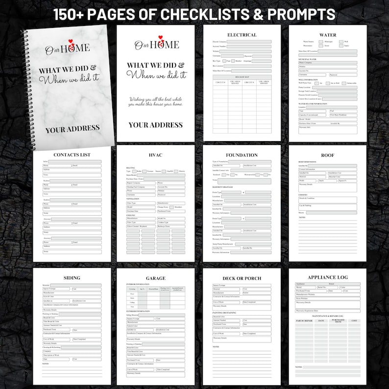 Custom Home Maintenance Record Book | Personalized House Planner | 150 ...