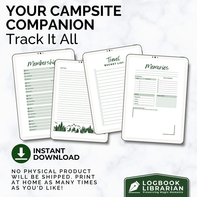 Printable Camping Journal PDF: Campsite Tracker, Meal Planner & Packing ...