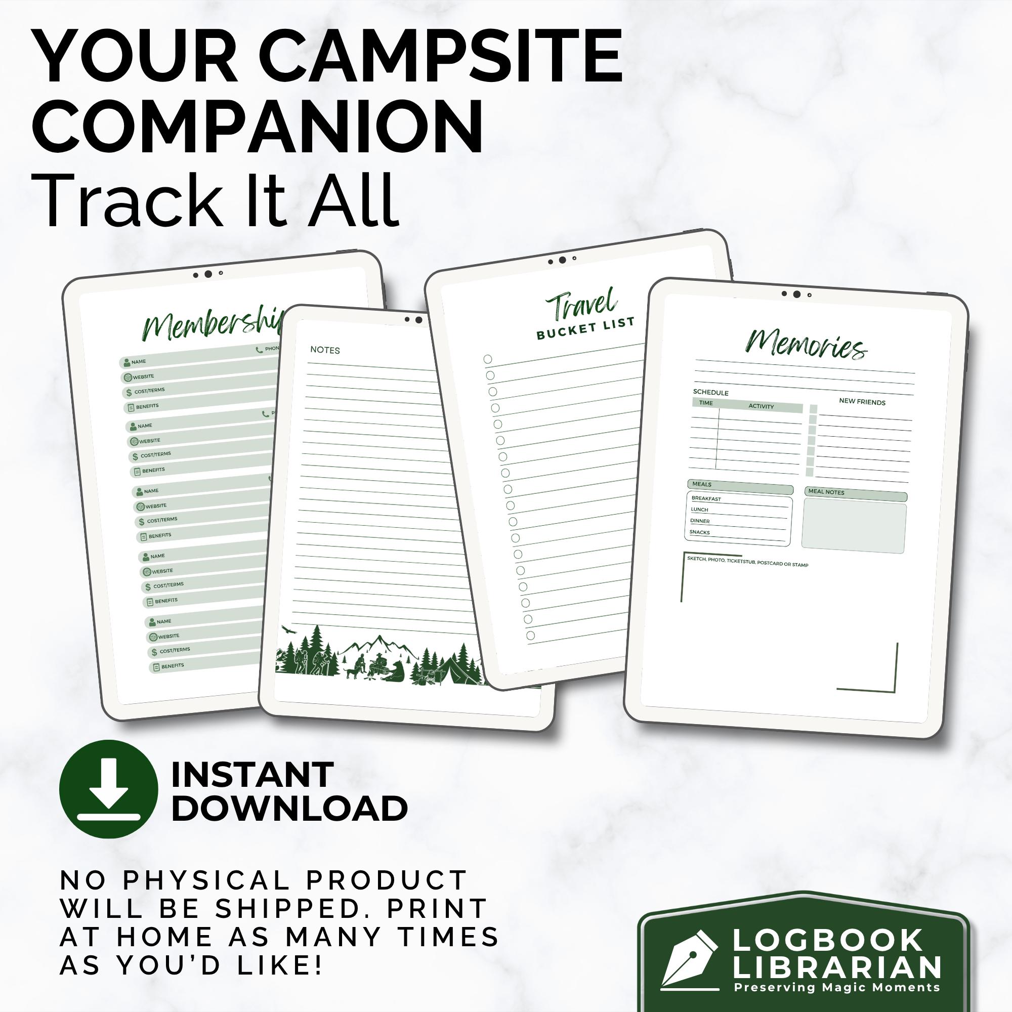 Printable Camping Journal PDF: Campsite Tracker, Meal Planner & Packing ...
