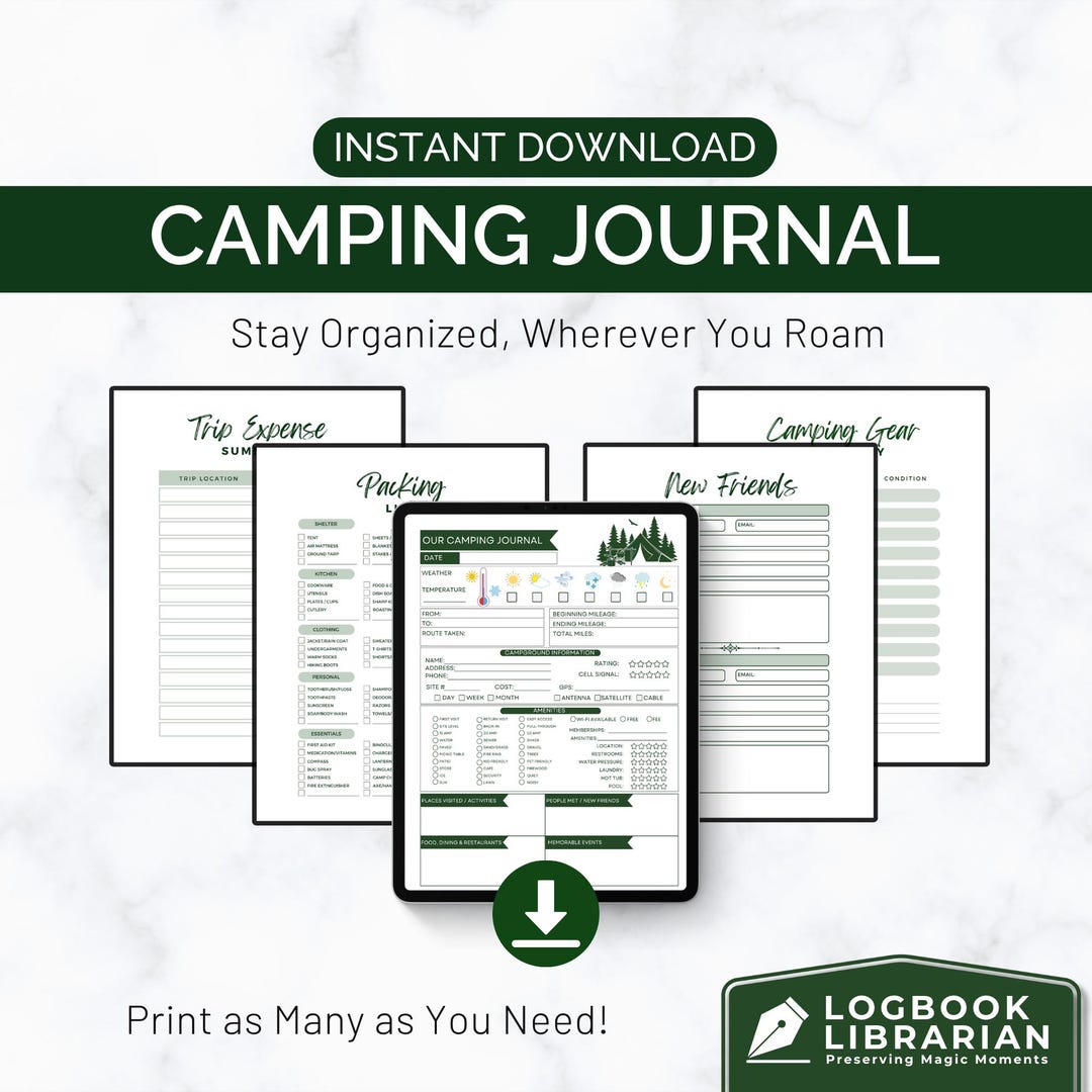 Printable Camping Journal PDF: Campsite Tracker, Meal Planner & Packing ...