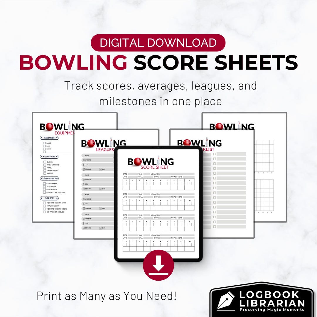 Printable Bowling Score Sheets & Tracker | Digital Scorebook PDF ...