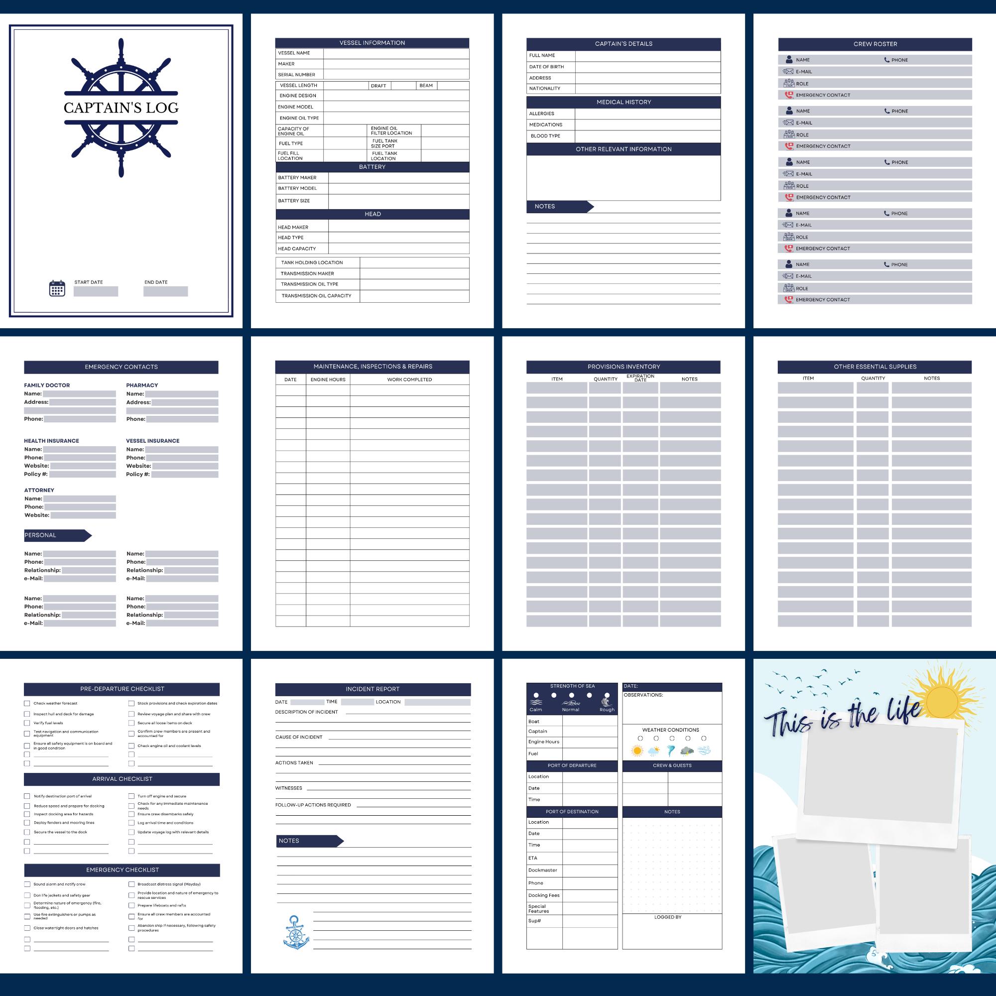Ship Captains Log Book | Nautical Journal | Digital Download Boat Log ...