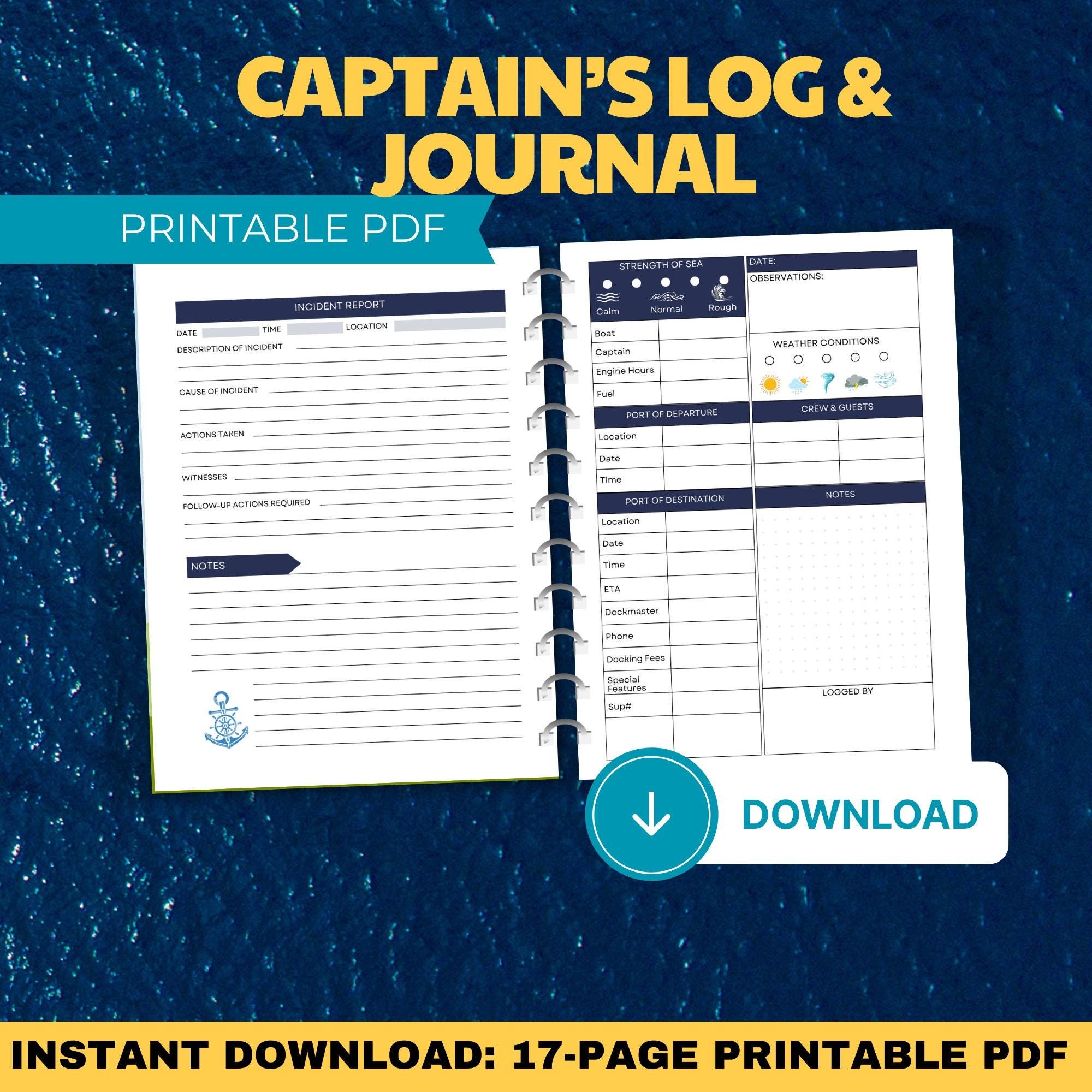 Ship Captains Log Book | Nautical Journal | Digital Download Boat Log ...