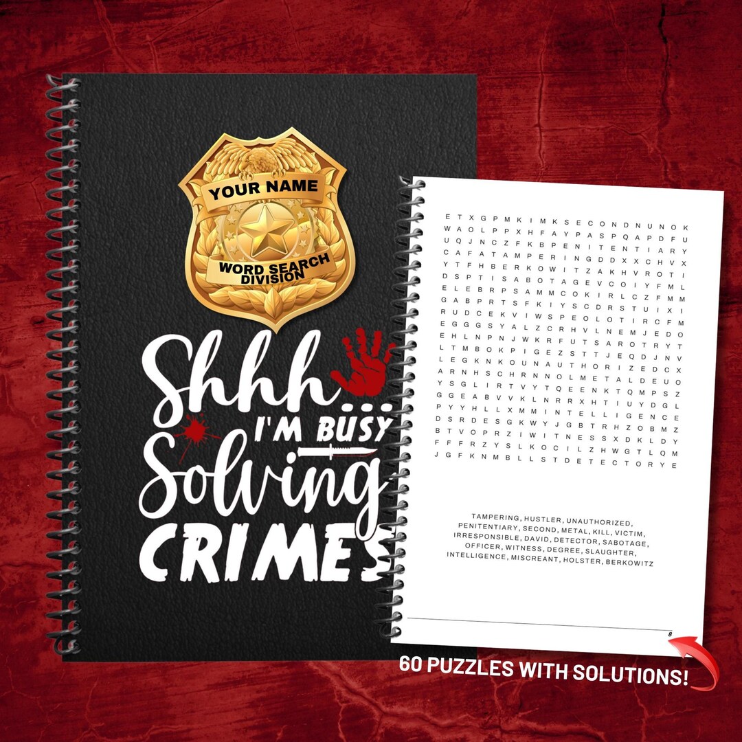 Custom True Crime Word Search Puzzle Book Personalized Detective Badge ...