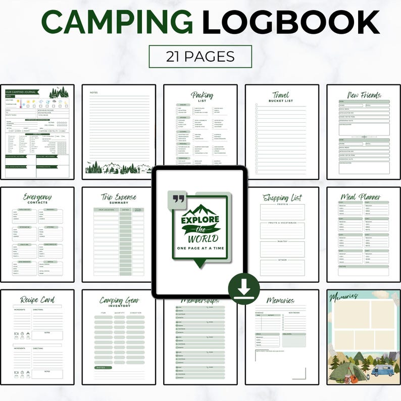 Printable Camping Journal PDF: Campsite Tracker, Meal Planner & Packing ...