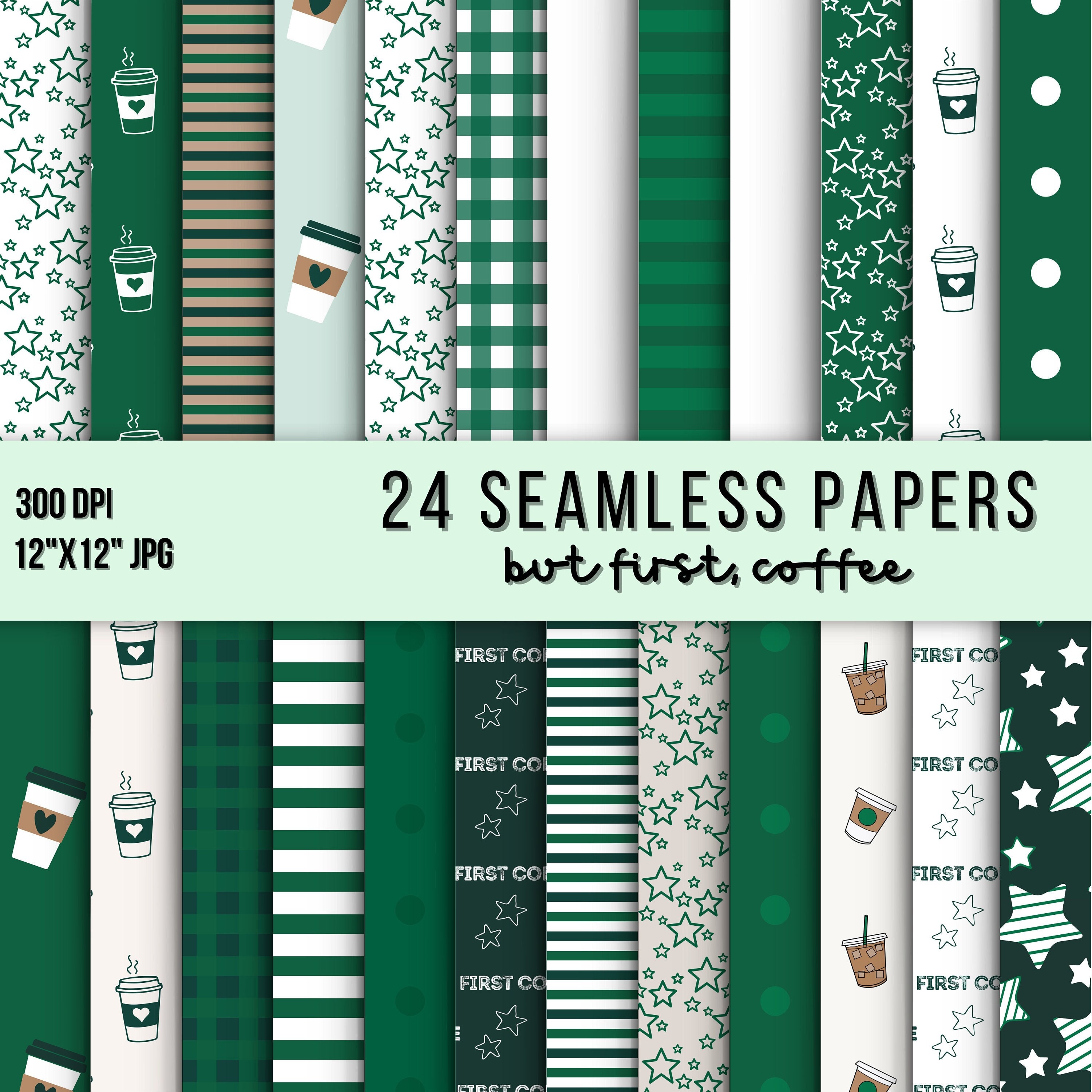 Coffee Digital Paper - Seamless Patterns - Green and White - Starbucks ...