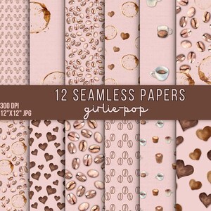 Coffee Pattern Digital Paper - 12 Seamless Pages - Printable Scrapbook ...