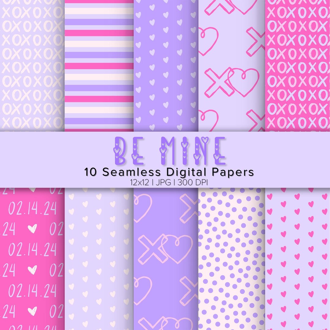 Pink & Purple Valentine's Day Digital Paper: XOXO Hearts (digital ...