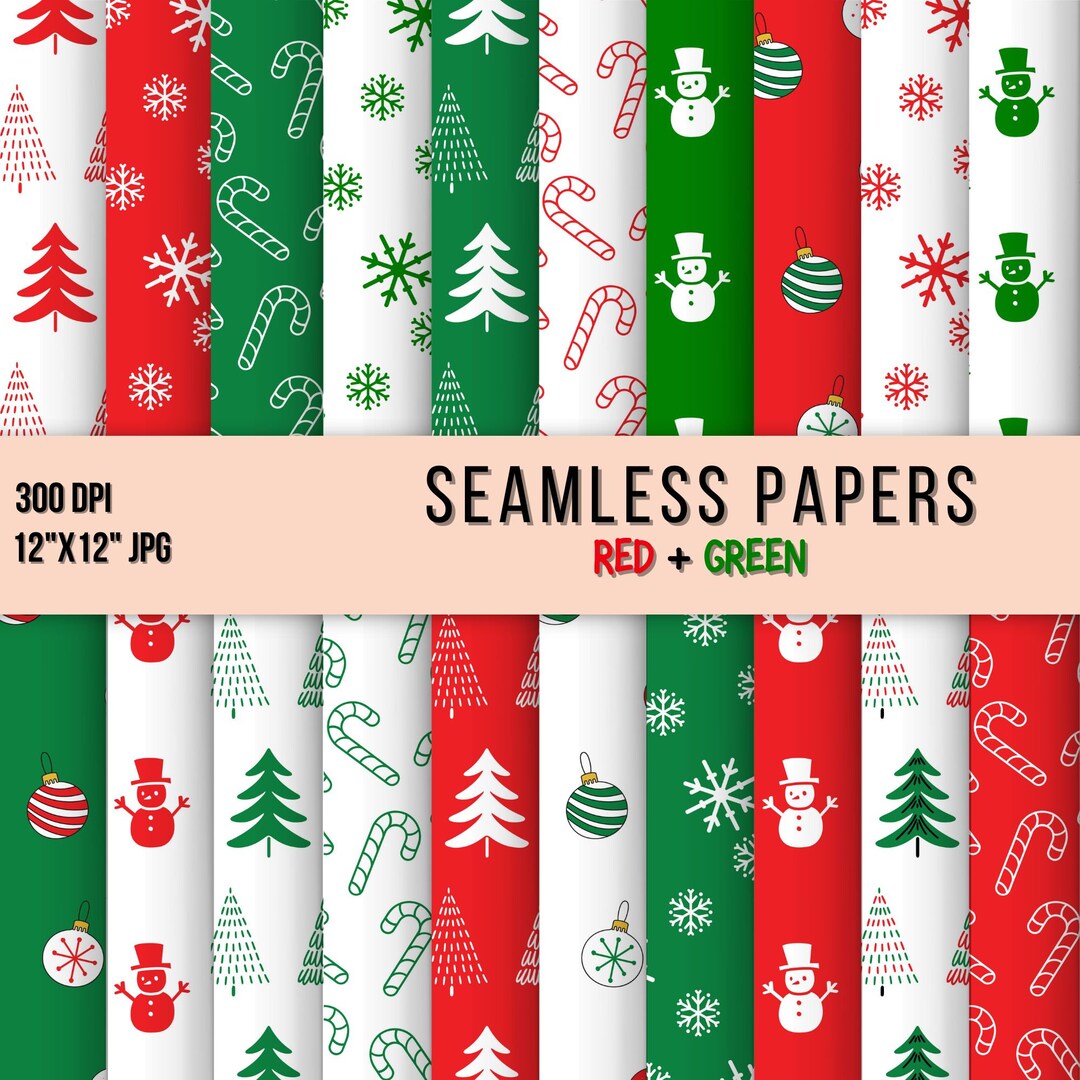 Christmas Digital Paper: Red, White & Green Seamless Patterns (digital ...