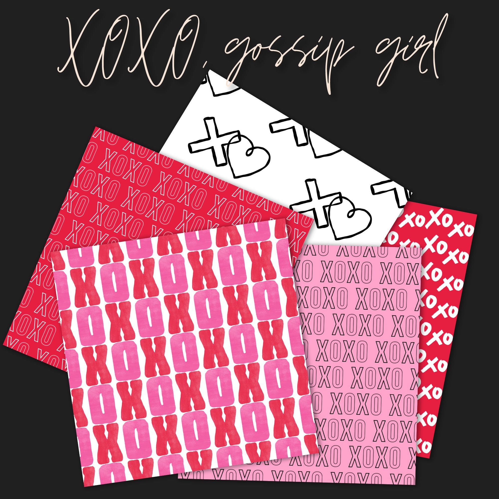 24 XOXO Seamless Digital Papers - Red, White, Pink, Black - Scrapbook ...