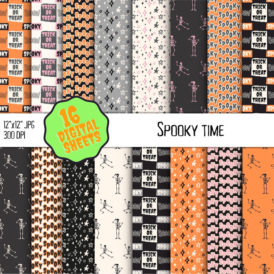 Halloween Theme Digital Paper Pack - 16 Sheets - Multiple Patterns ...
