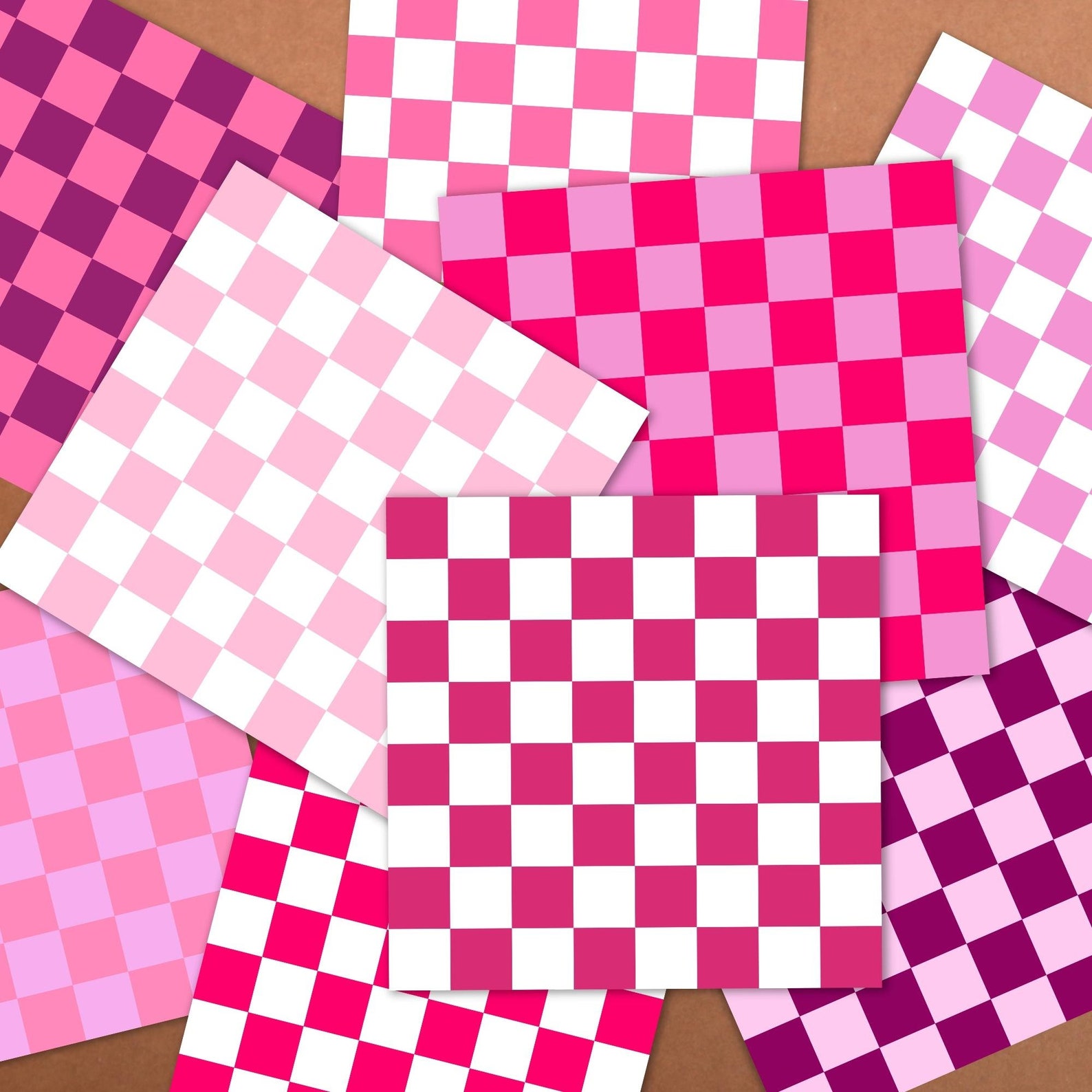 Pink Checkered Digital Paper: Seamless Scrapbook Patterns (digital ...