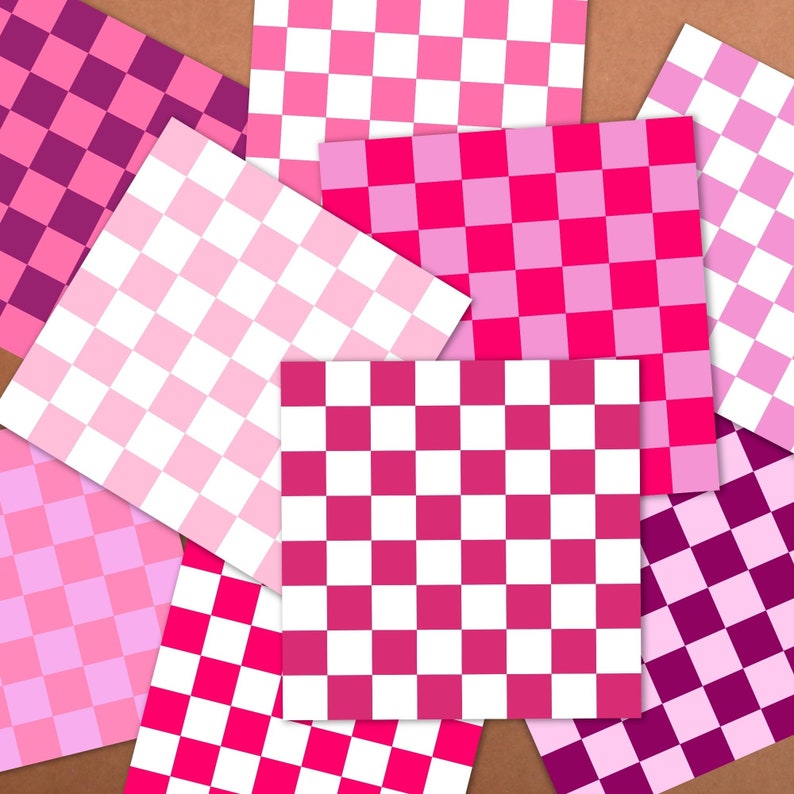 Pink Vans Themed Digital Paper Checkered Seamless Patterns Scrapbook ...