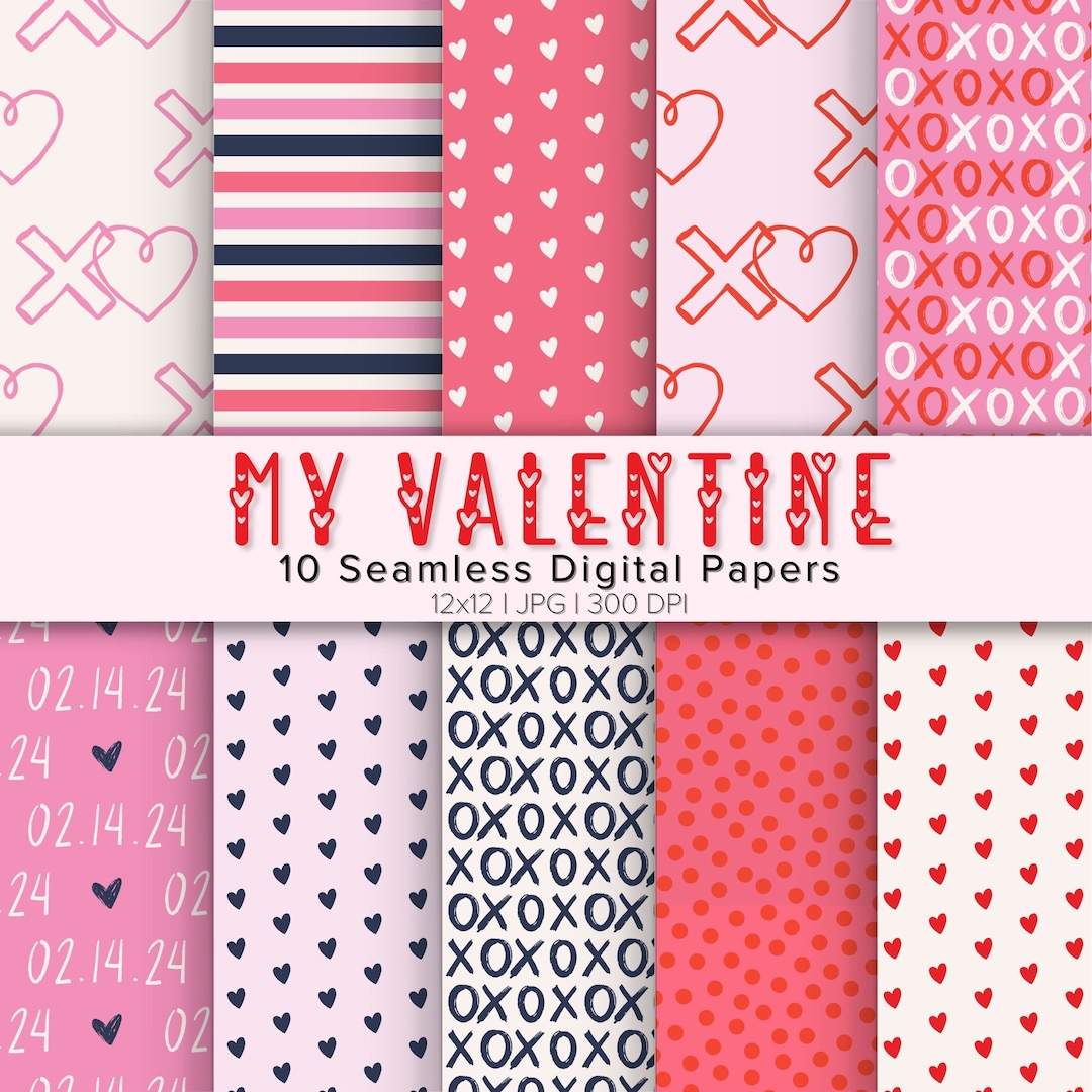 Pink Black and White XOXO Heart Digital Papers - Seamless Scrapbook ...
