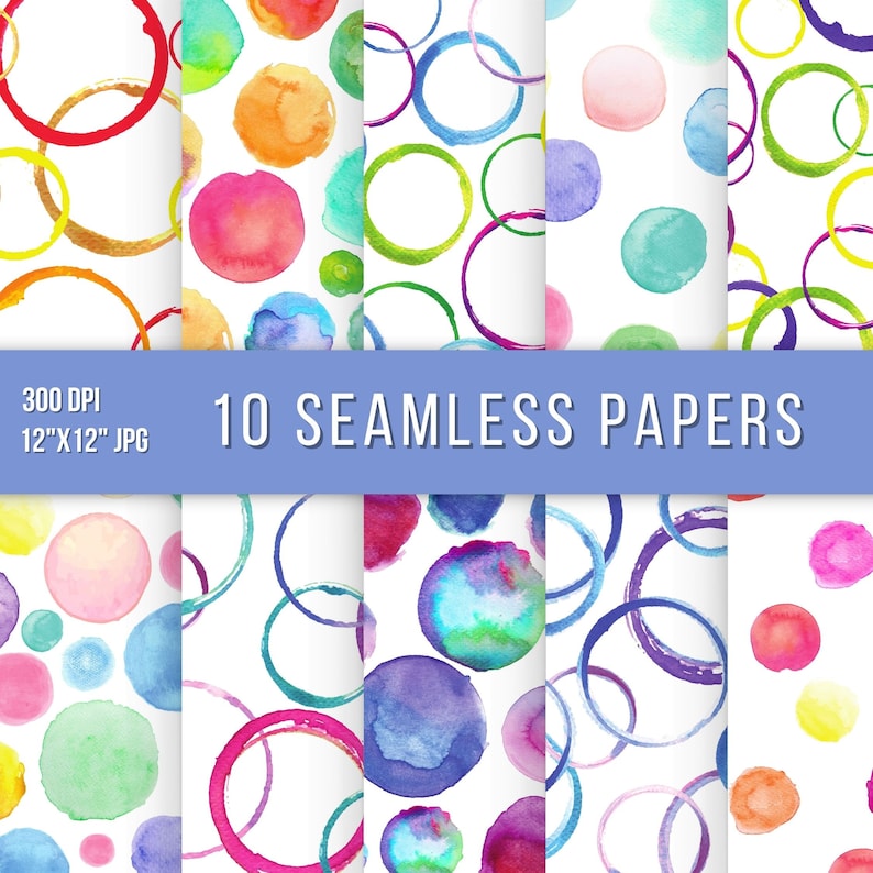 Watercolor Circles Digital Paper - Checkered - Seamless Patterns ...