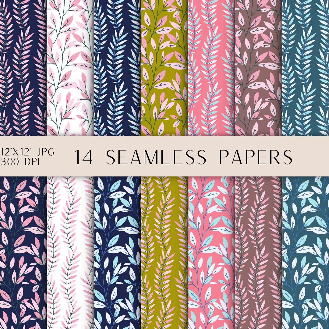 Boho Leaf Patterned Digital Paper - Seamless Patterns - Scrapbook ...