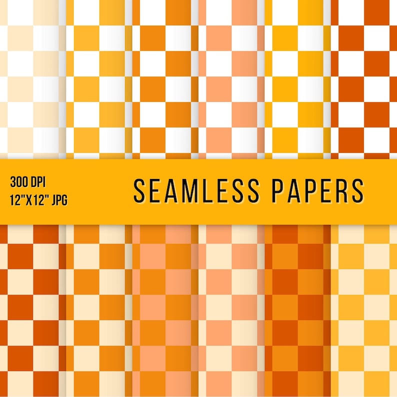 Orange Checkered Digital Paper: Vans Theme Seamless Patterns (digital ...
