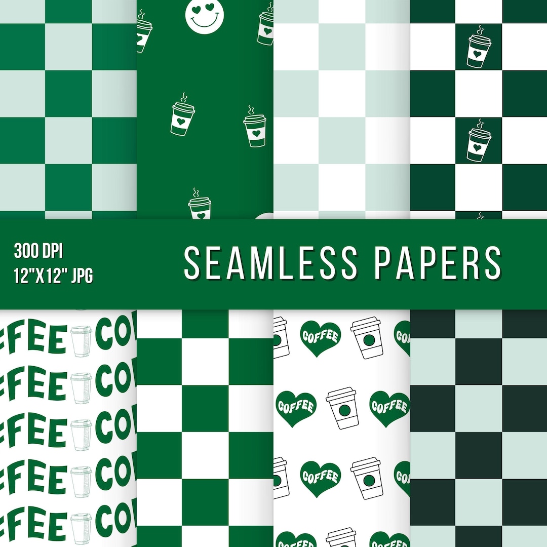 Coffee Digital Paper - Seamless Patterns - Green and White - Starbucks ...