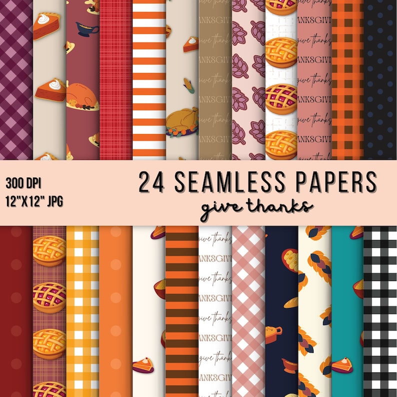 Printable Digital Paper Seamless Thanksgiving Patterns and Colors 24 ...
