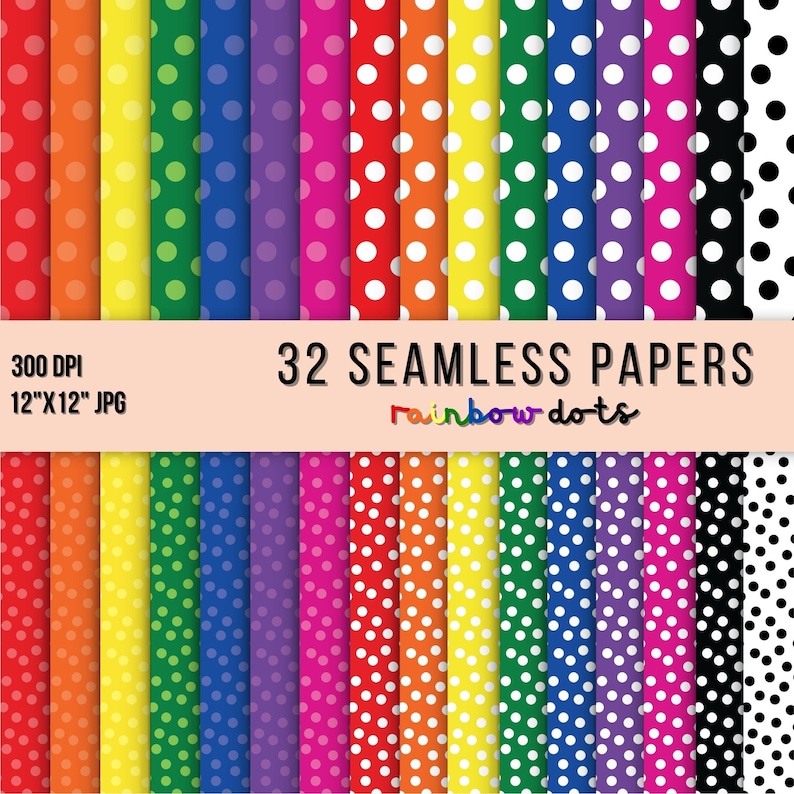 Seamless Circle and Dot Digital Papers - Rainbow Circles and Dots ...