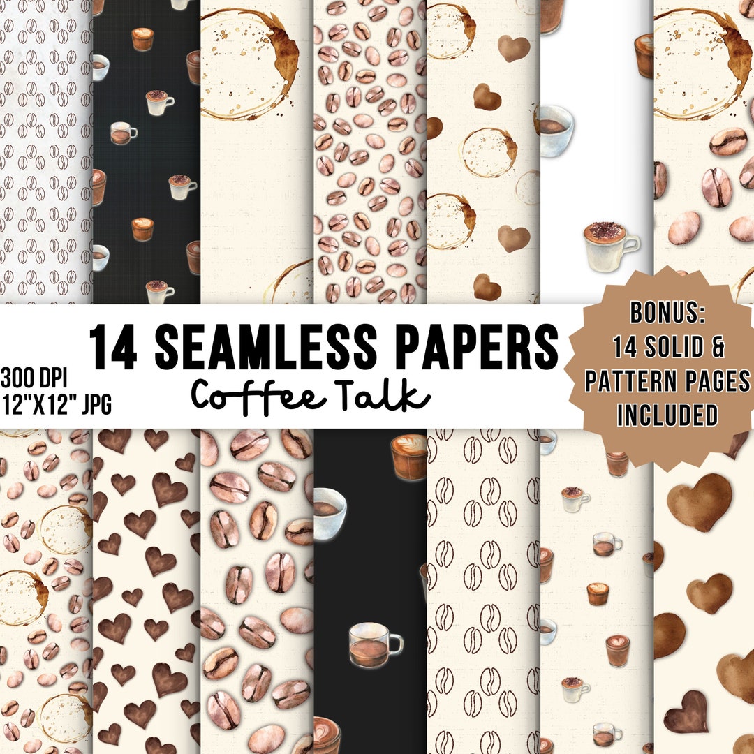 Coffee Pattern Digital Paper - 28 Seamless Pages - Printable Scrapbook ...