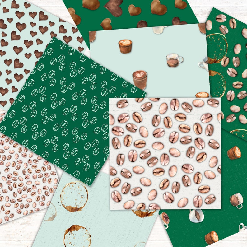 Coffee Digital Paper - Seamless Patterns - Green and White - Starbucks ...