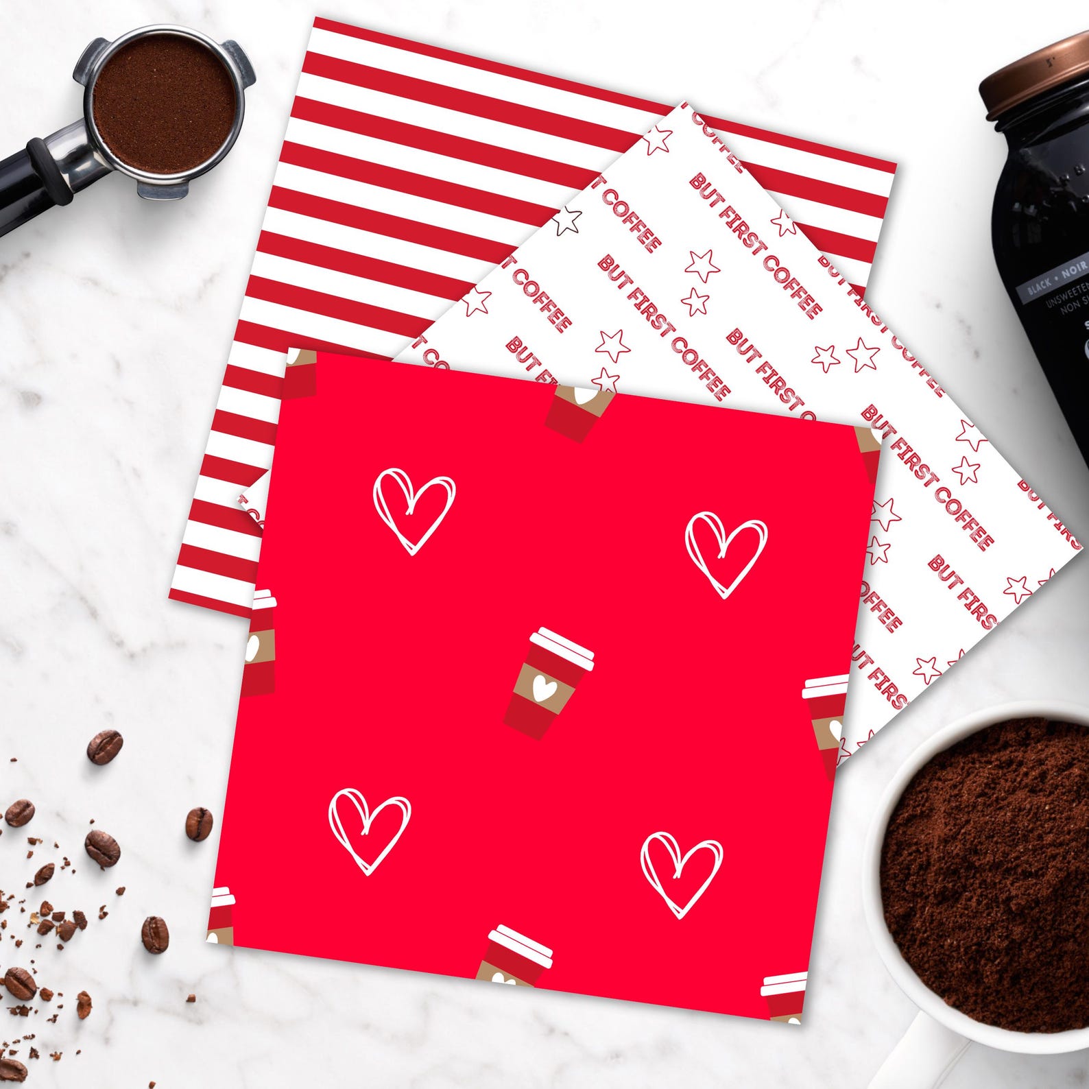 Coffee Digital Paper - Seamless Patterns - Red and White - Tim Hortons ...