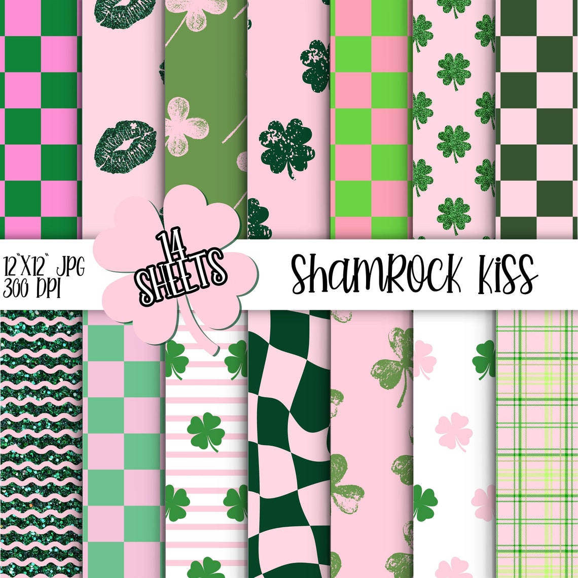 Pink St Patrick's Day Digital Paper: Shamrock & Glitter Patterns ...