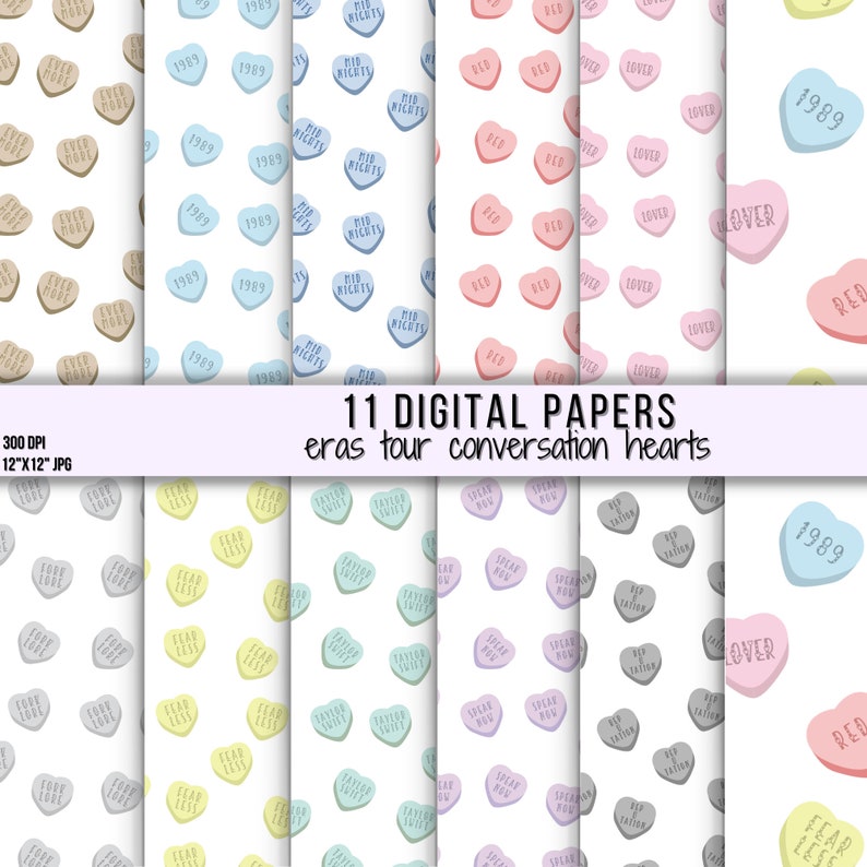 Taylor Swift Themed Candy Digital Paper - Conversation Hearts ...