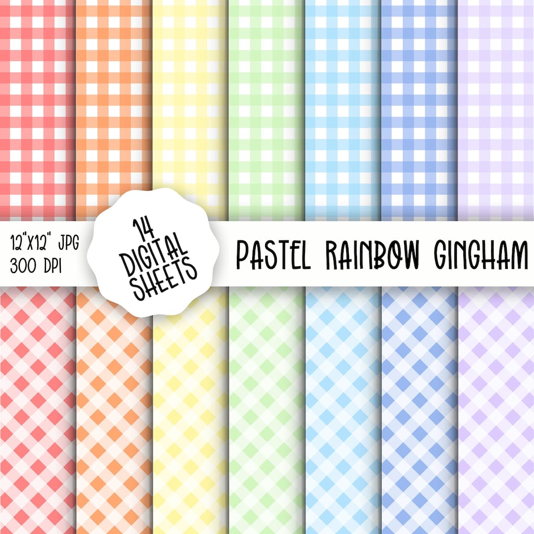 Pastel Rainbow Gingham Digital Paper - Seamless Instant Download ...