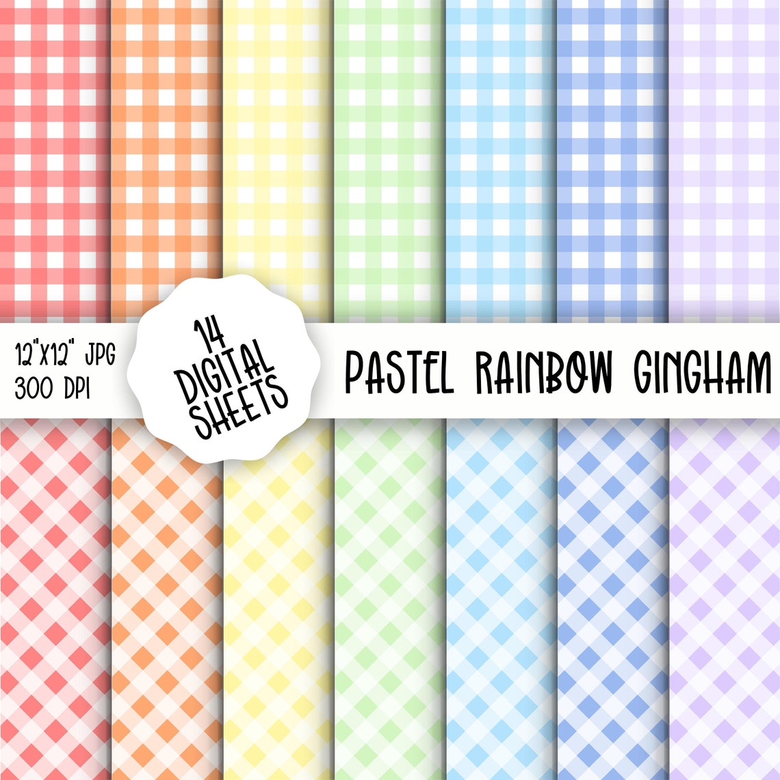 Pastel Rainbow Gingham Digital Paper - Seamless Instant Download ...