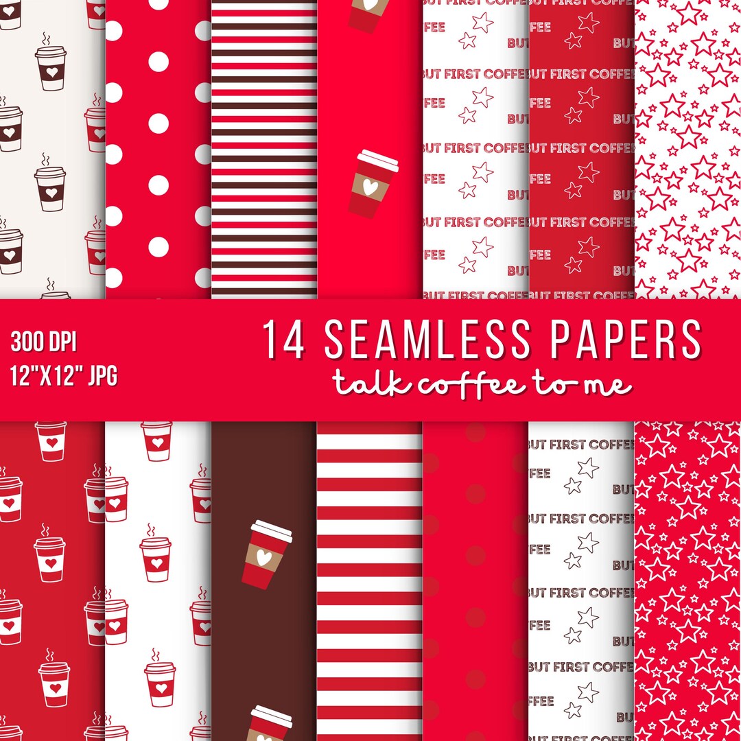 Coffee Digital Paper - Seamless Patterns - Red and White - Tim Hortons ...