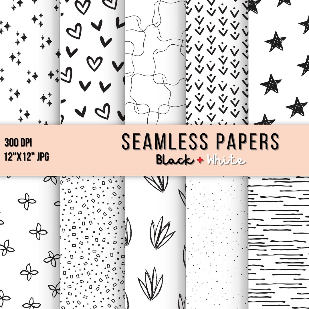 Seamless Digital Paper - White and Black Patterns - Scrapbook ...