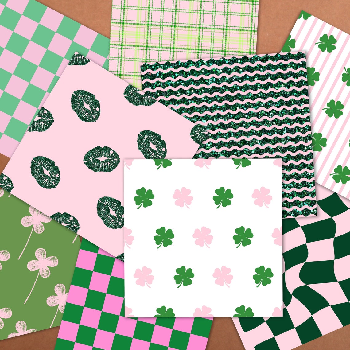 Pink St Patrick's Day Digital Paper: Shamrock & Glitter Patterns ...