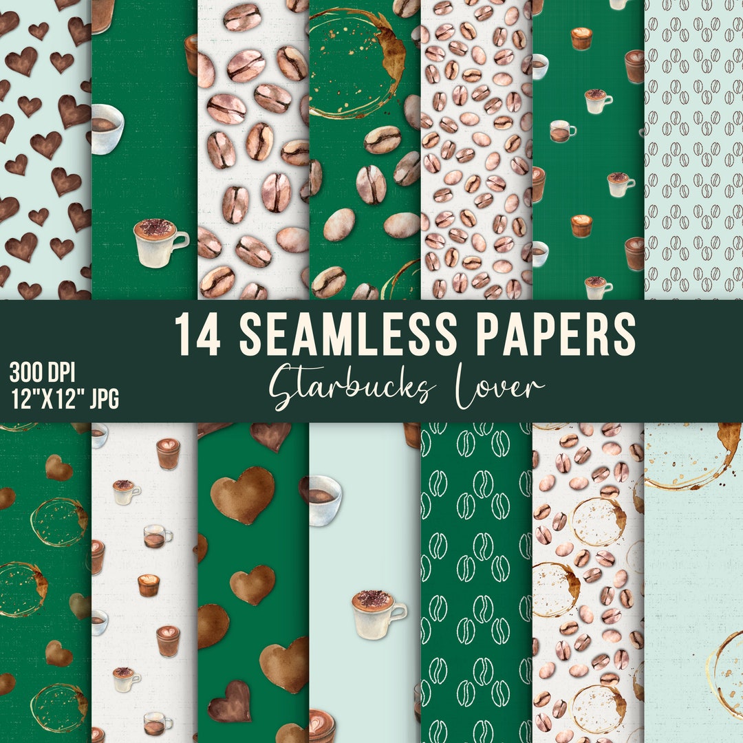 Coffee Digital Paper - Seamless Patterns - Green and White - Starbucks ...