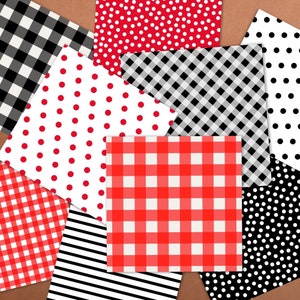 Red, Black & White Digital Paper: Dots, Gingham, Stripes (instant ...