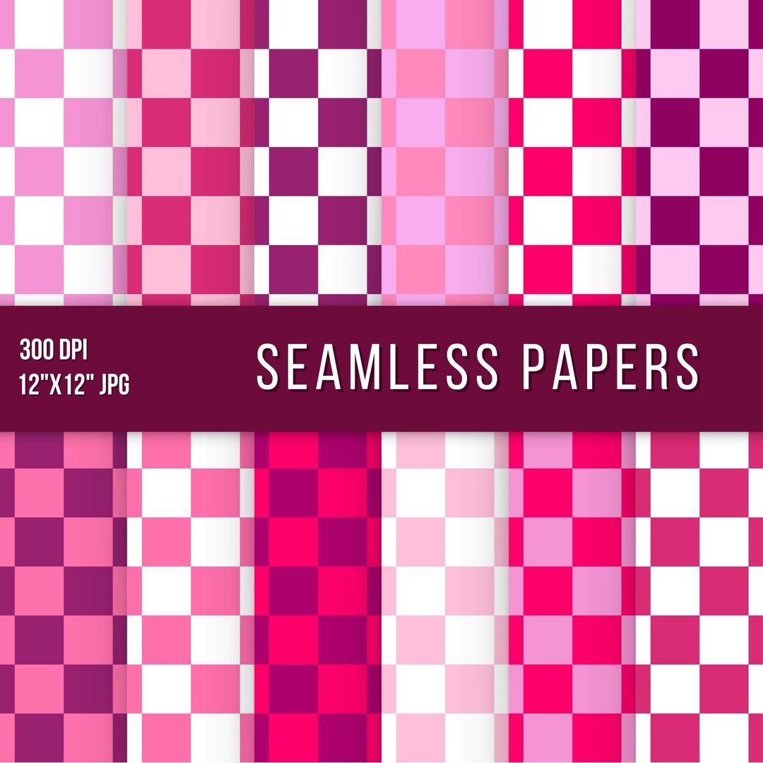Pink Checkered Digital Paper: Seamless Scrapbook Patterns (digital ...