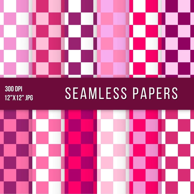 Pink Checkered Digital Paper: Seamless Scrapbook Patterns (digital ...