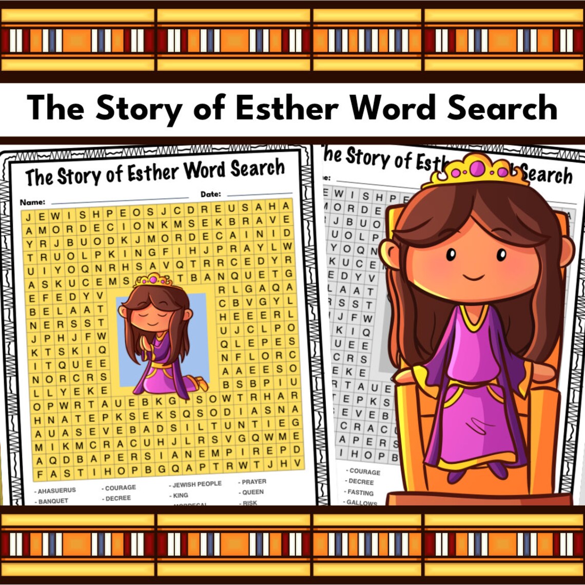 The Story of Esther Word Search Bible Puzzle Worksheet Printable ...