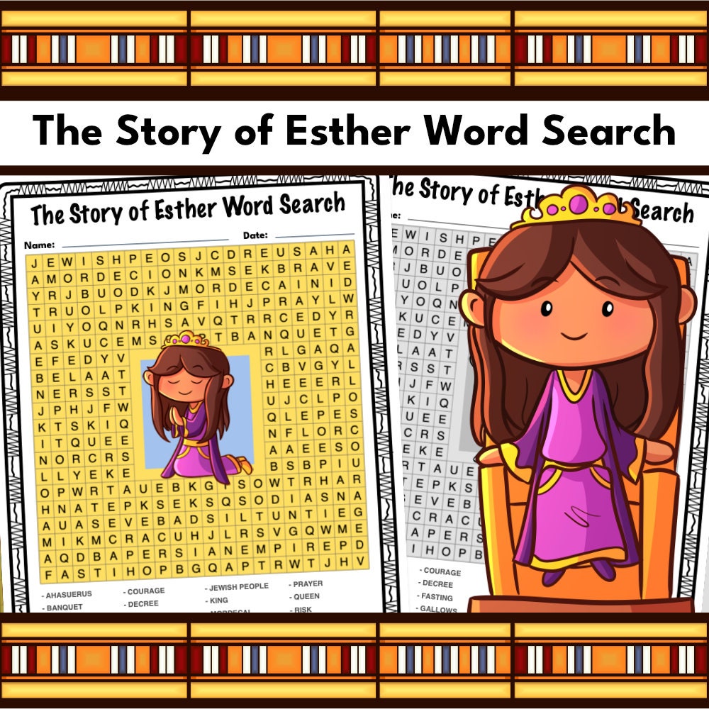 The Story of Esther Word Search Bible Puzzle Worksheet Printable ...