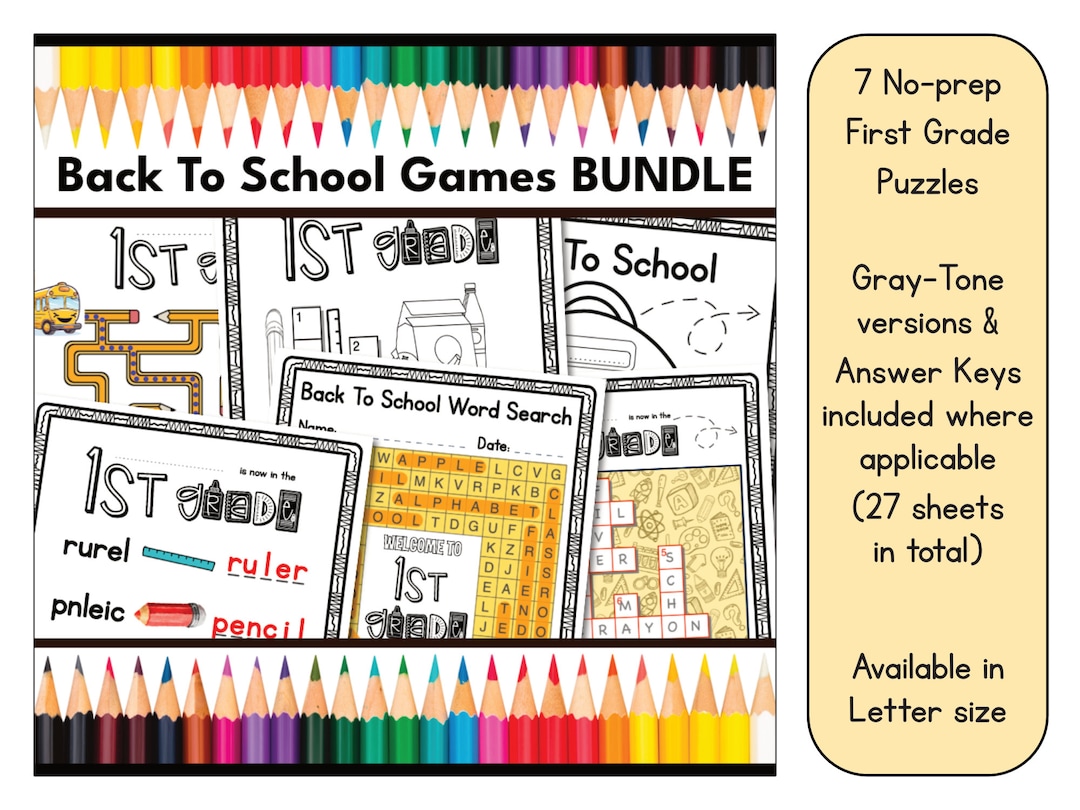 1st Grade Back to School Games BUNDLE - 3 X Word Search Puzzles, 2 X ...