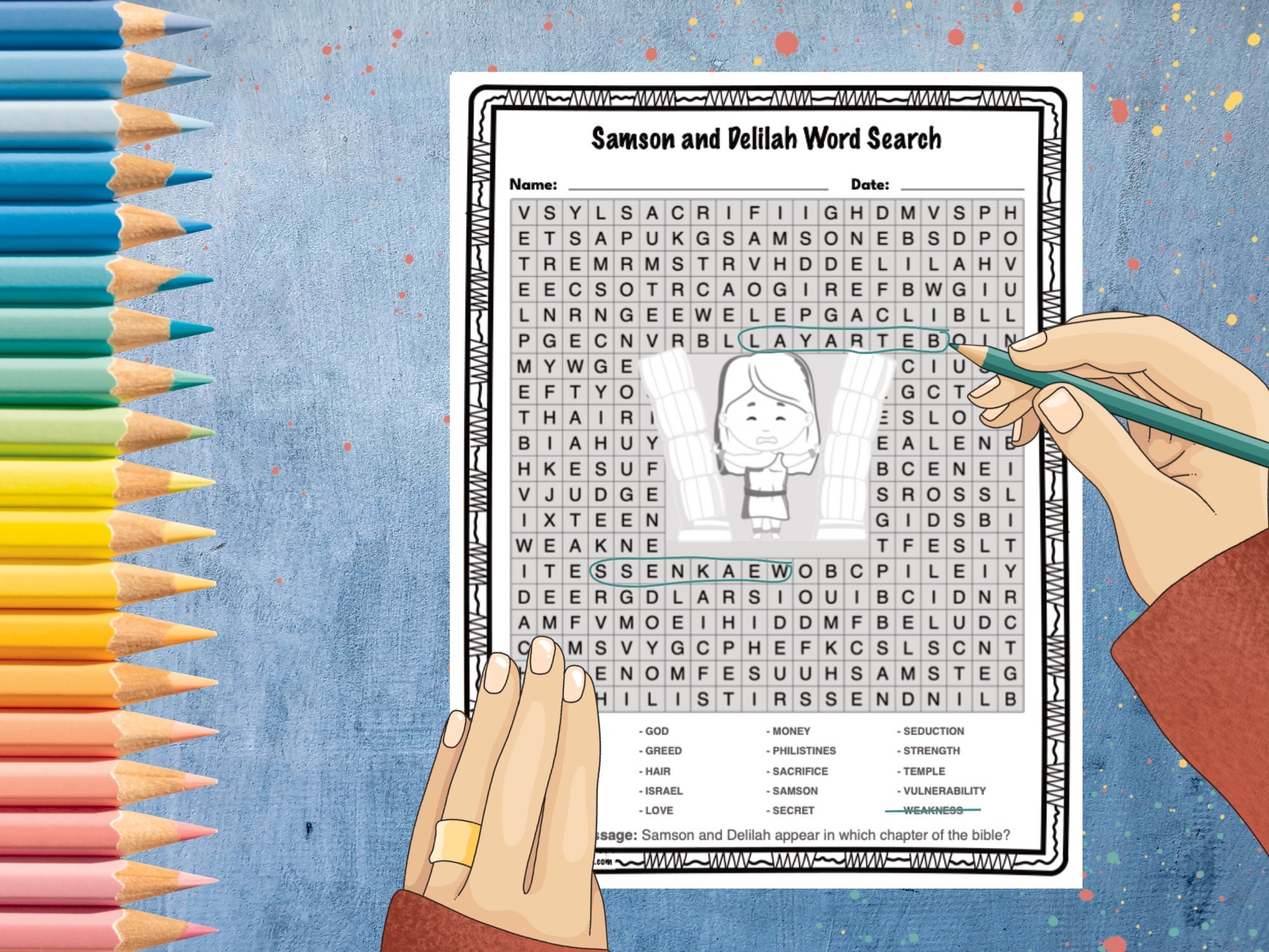 Samson and Delilah Word Search Bible Puzzle Worksheet Printable ...