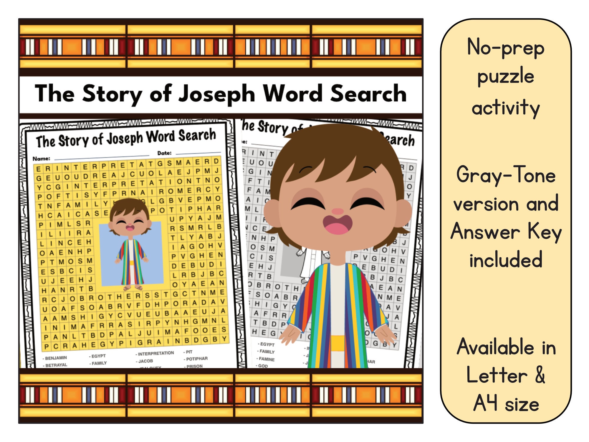 The Story of Joseph Word Search Bible Puzzle Worksheet Printable ...